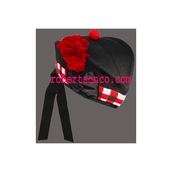Black Glengarry Hat with Red Toorie - """""" WELCOME TO ROBERTSON & CO